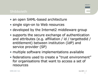 Athens, Shibboleth, The Uk Access Management - Single sign-on for your Web site | PPT