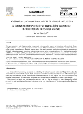 A theoretical framework for conceptualizing seaports as institutional and operational clusters | PDF