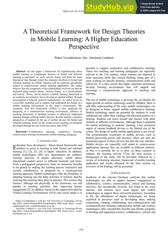 A Theoretical Framework For Design Theories In Mobile Learning A Higher ...