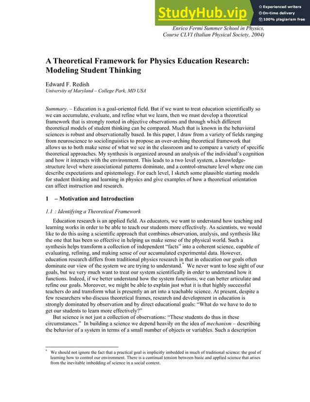 A Theoretical Framework for Physics Education Research Modeling Student ...