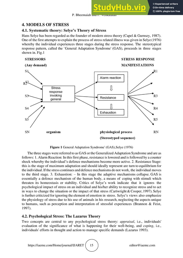 A THEORETICAL FRAMEWORK OF STRESS MANAGEMENT- CONTEMPORARY APPROACHES, MODELS AND THEORIES.pdf ...