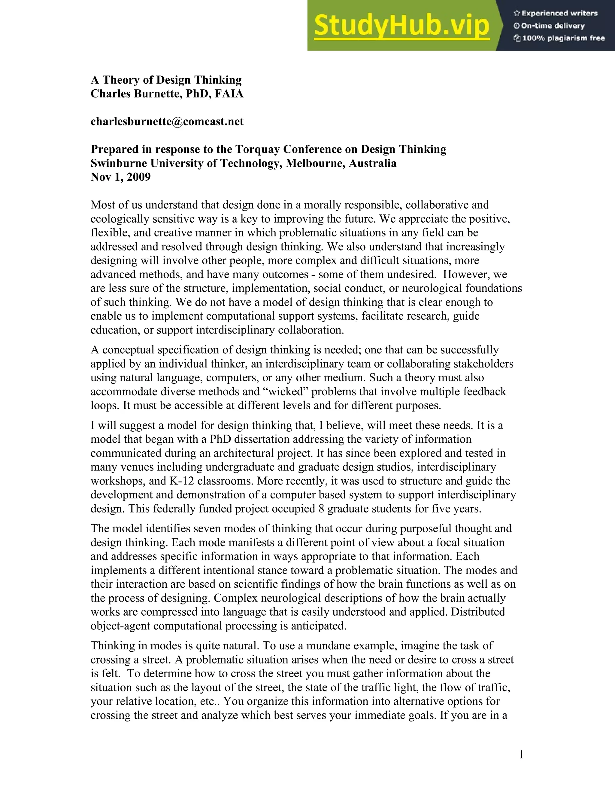 A Theory Of Design Thinking | PDF