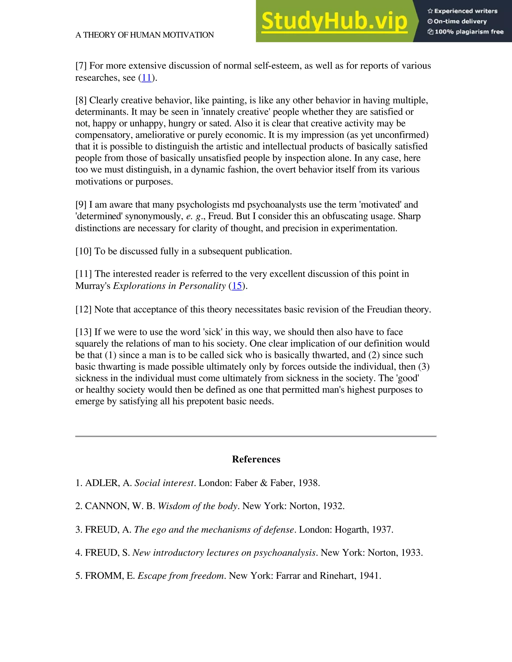 A Theory Of Human Motivation - A. H. Maslow (1943) | PDF