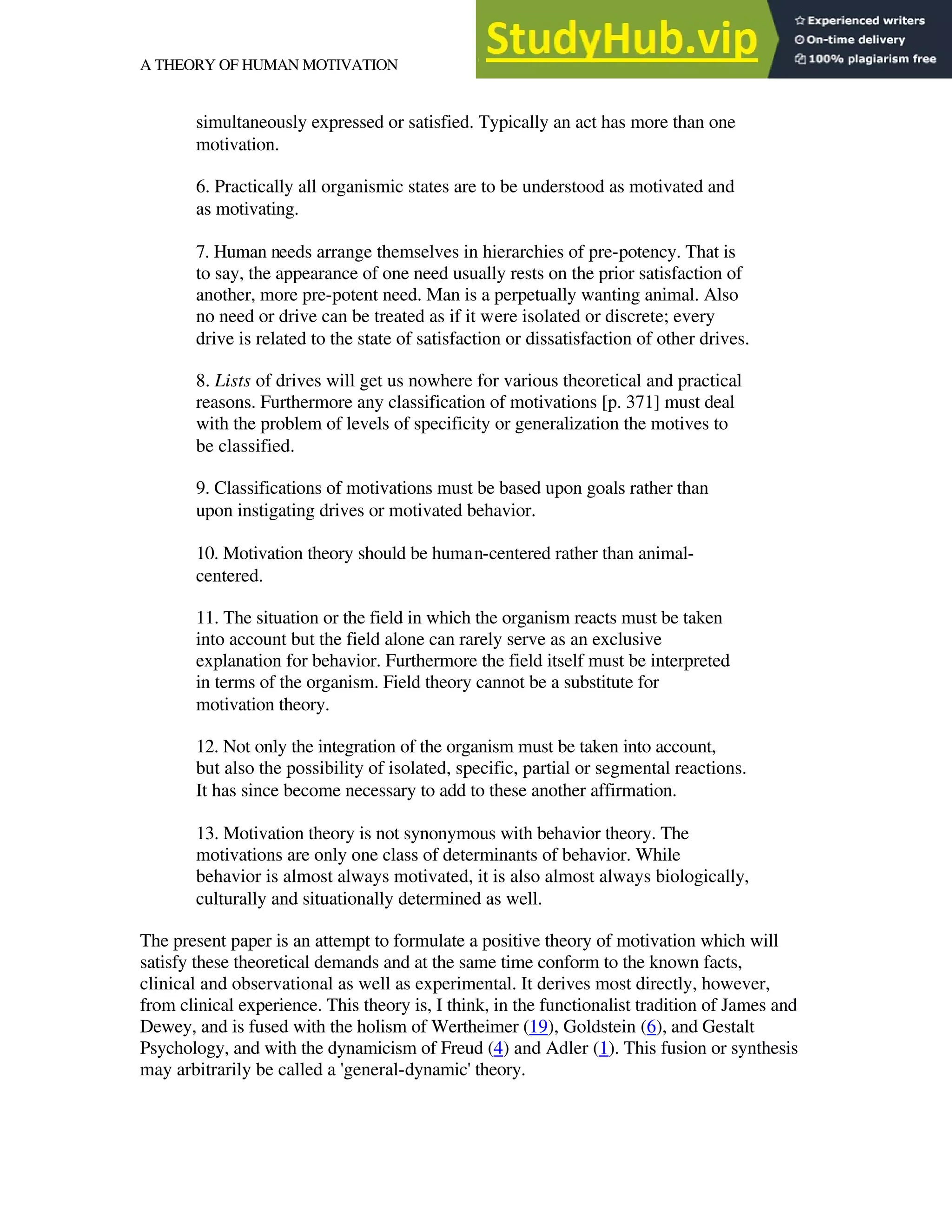 A Theory Of Human Motivation - A. H. Maslow (1943) | PDF