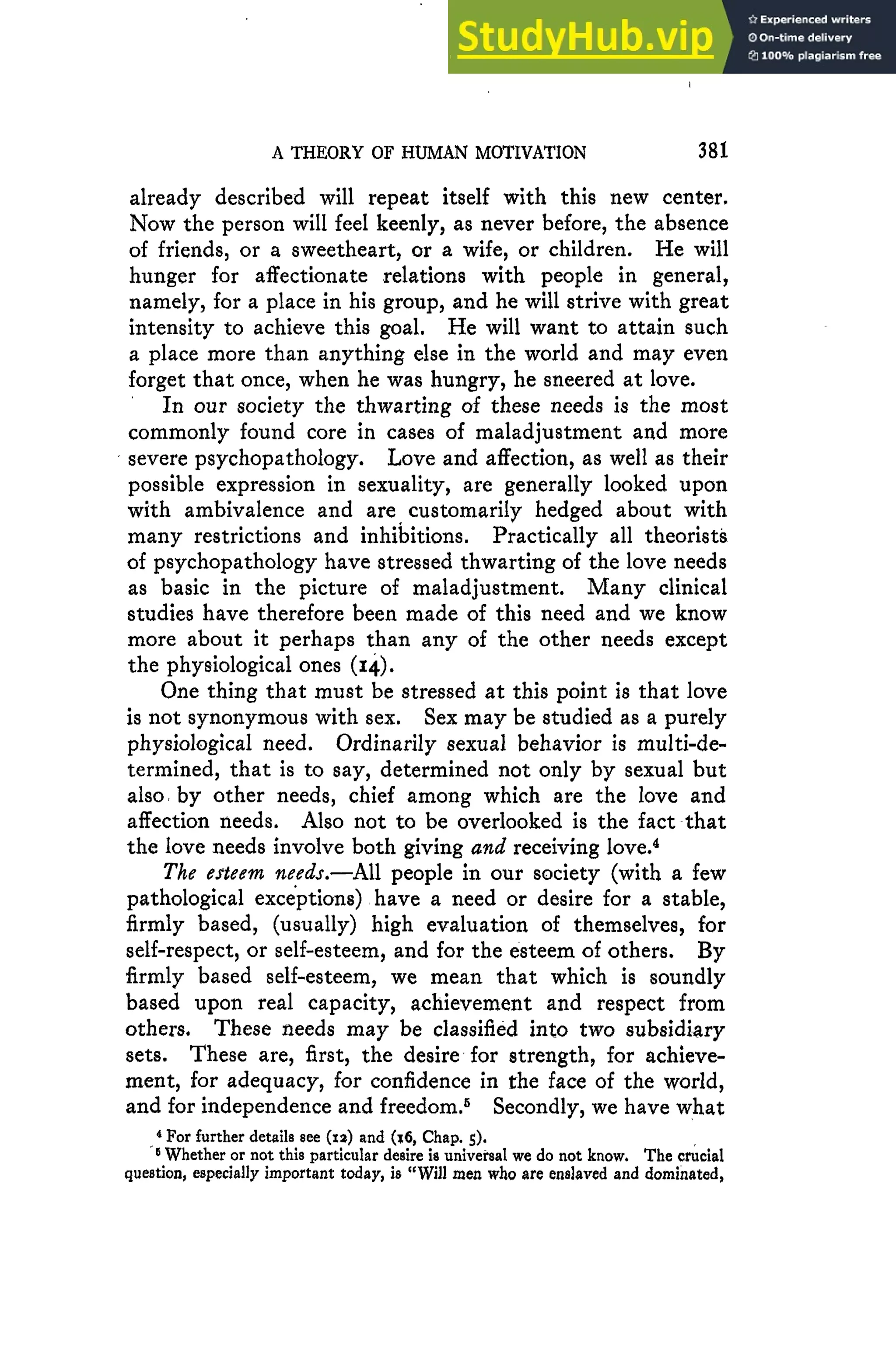 A Theory Of Human Motivation - Abraham H Maslow - Psychological Review Vol 50 No 4 July 1943 | PDF