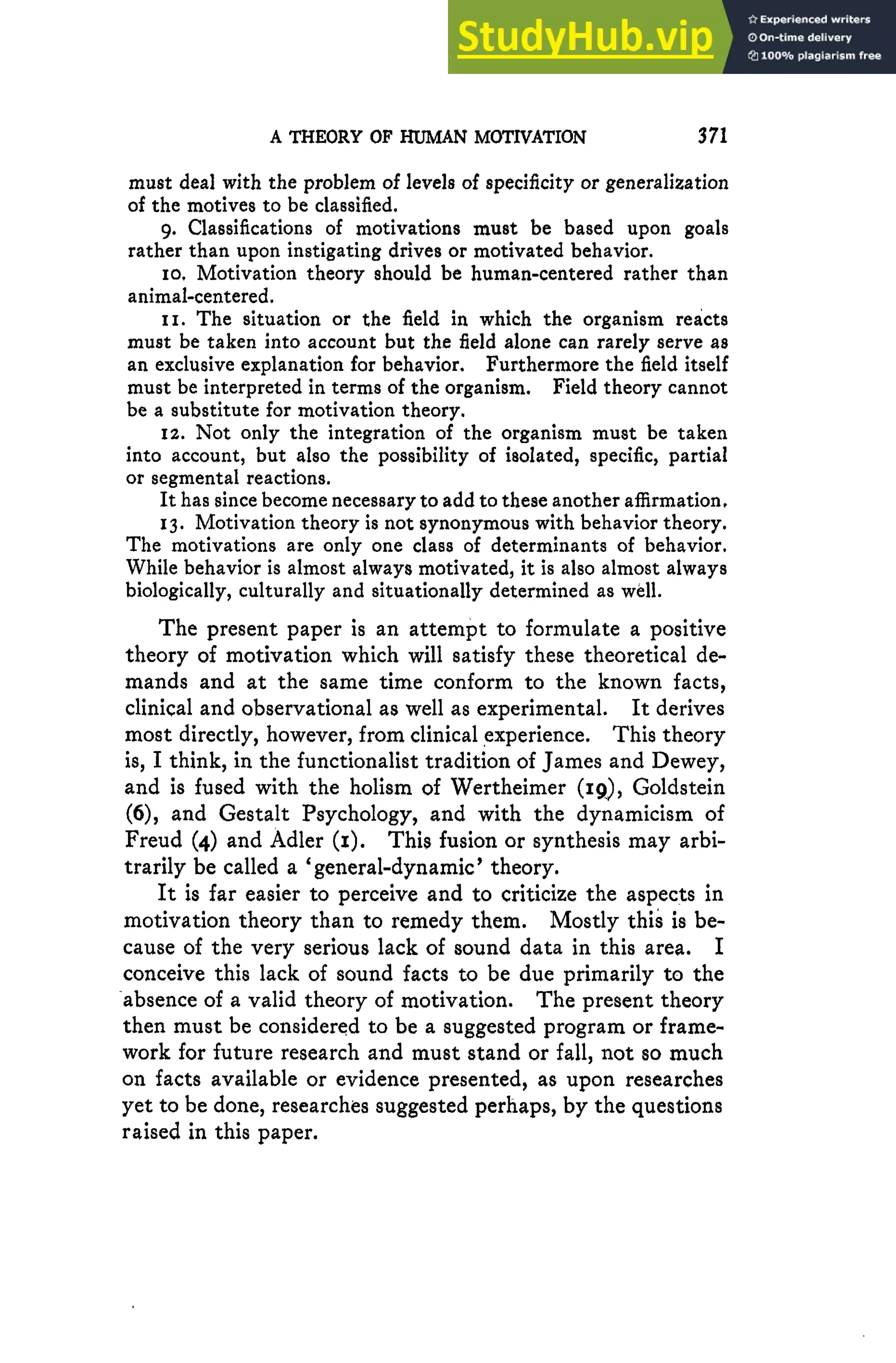 A Theory Of Human Motivation - Abraham H Maslow - Psychological Review Vol 50 No 4 July 1943 | PDF