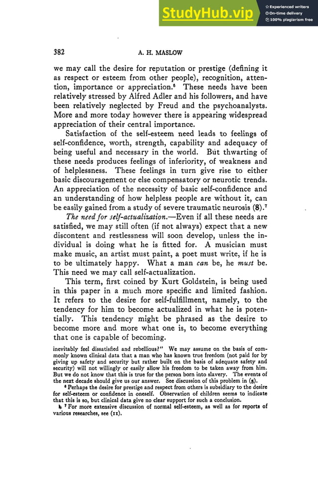 A Theory Of Human Motivation - Abraham H Maslow - Psychological Review Vol 50 No 4 July 1943 ...