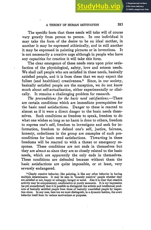 A Theory Of Human Motivation - Abraham H Maslow - Psychological Review Vol 50 No 4 July 1943 ...