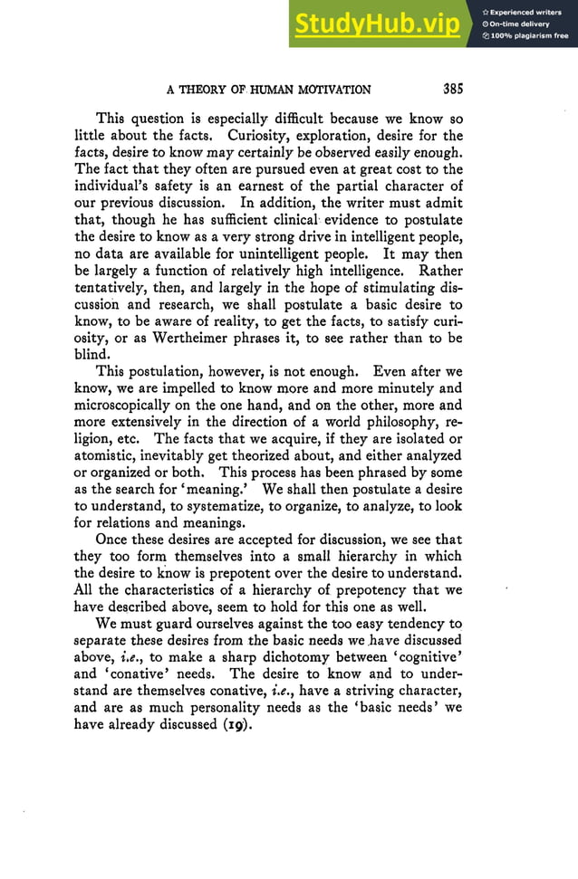 A Theory Of Human Motivation - Abraham H Maslow - Psychological Review Vol 50 No 4 July 1943 ...