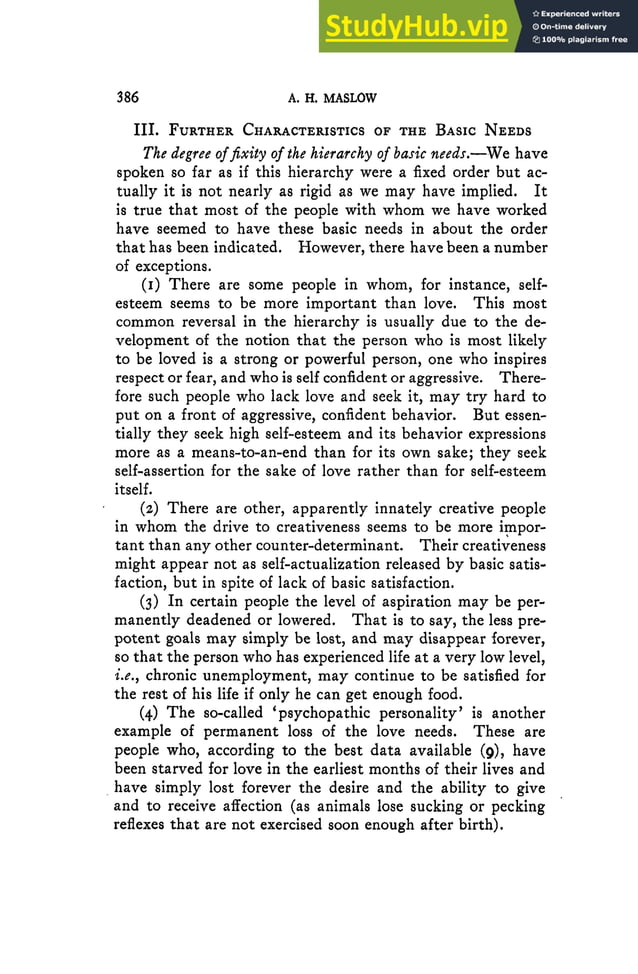 A Theory Of Human Motivation - Abraham H Maslow - Psychological Review Vol 50 No 4 July 1943 ...