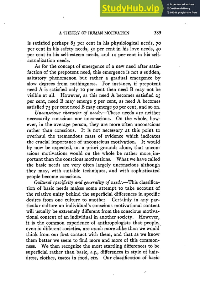 A Theory Of Human Motivation - Abraham H Maslow - Psychological Review Vol 50 No 4 July 1943 ...