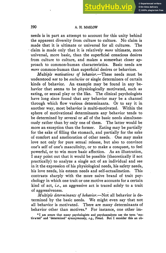 A Theory Of Human Motivation - Abraham H Maslow - Psychological Review Vol 50 No 4 July 1943 ...