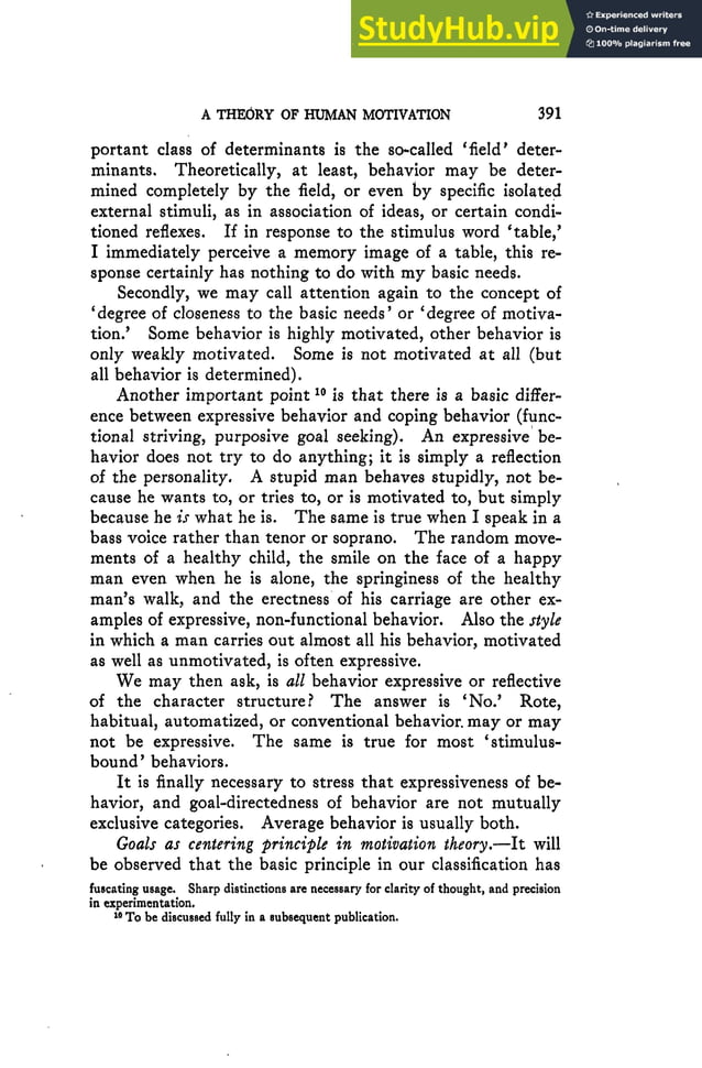 A Theory Of Human Motivation - Abraham H Maslow - Psychological Review Vol 50 No 4 July 1943 ...