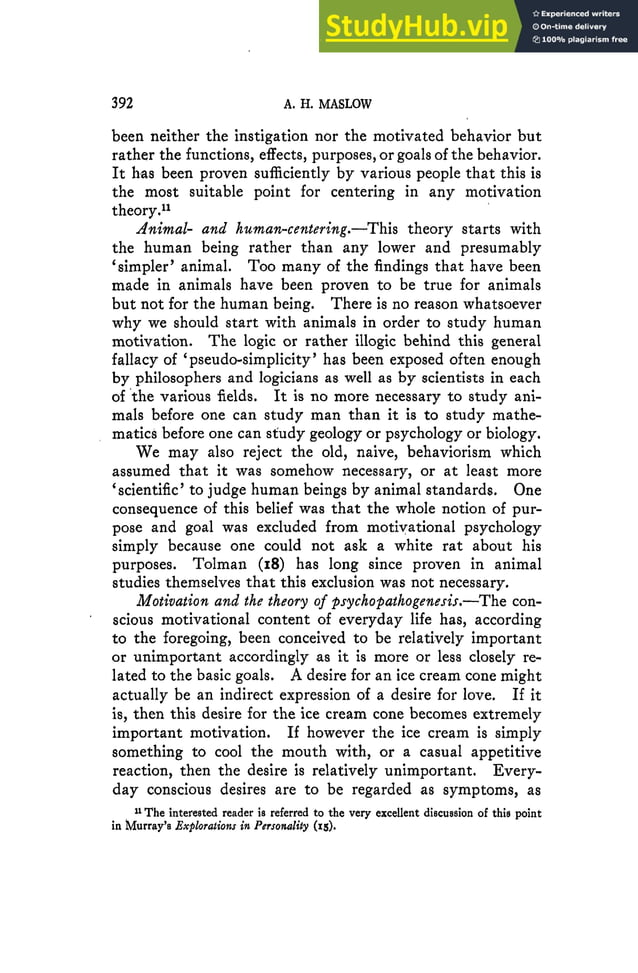 A Theory Of Human Motivation - Abraham H Maslow - Psychological Review Vol 50 No 4 July 1943 ...