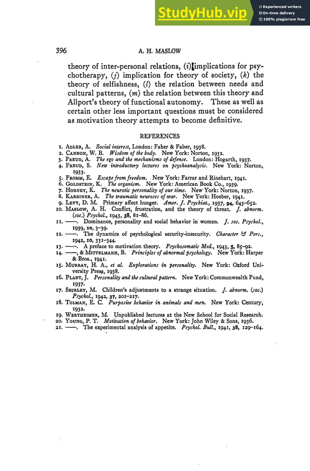 A Theory Of Human Motivation - Abraham H Maslow - Psychological Review Vol 50 No 4 July 1943 ...
