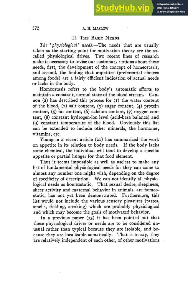 A Theory Of Human Motivation - Abraham H Maslow - Psychological Review Vol 50 No 4 July 1943 ...