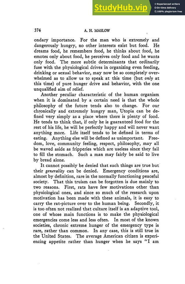 A Theory Of Human Motivation - Abraham H Maslow - Psychological Review Vol 50 No 4 July 1943 ...