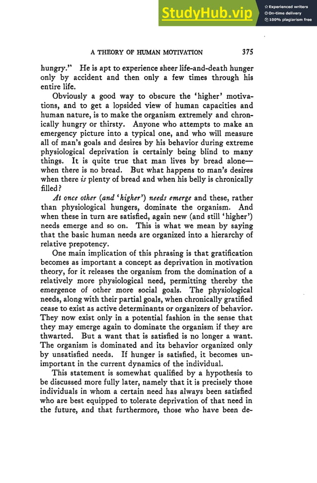 A Theory Of Human Motivation - Abraham H Maslow - Psychological Review Vol 50 No 4 July 1943 ...