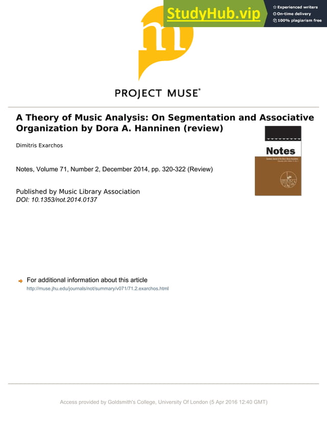 A Theory Of Music Analysis On Segmentation And Associative Organization By Dora A. Hanninen ...