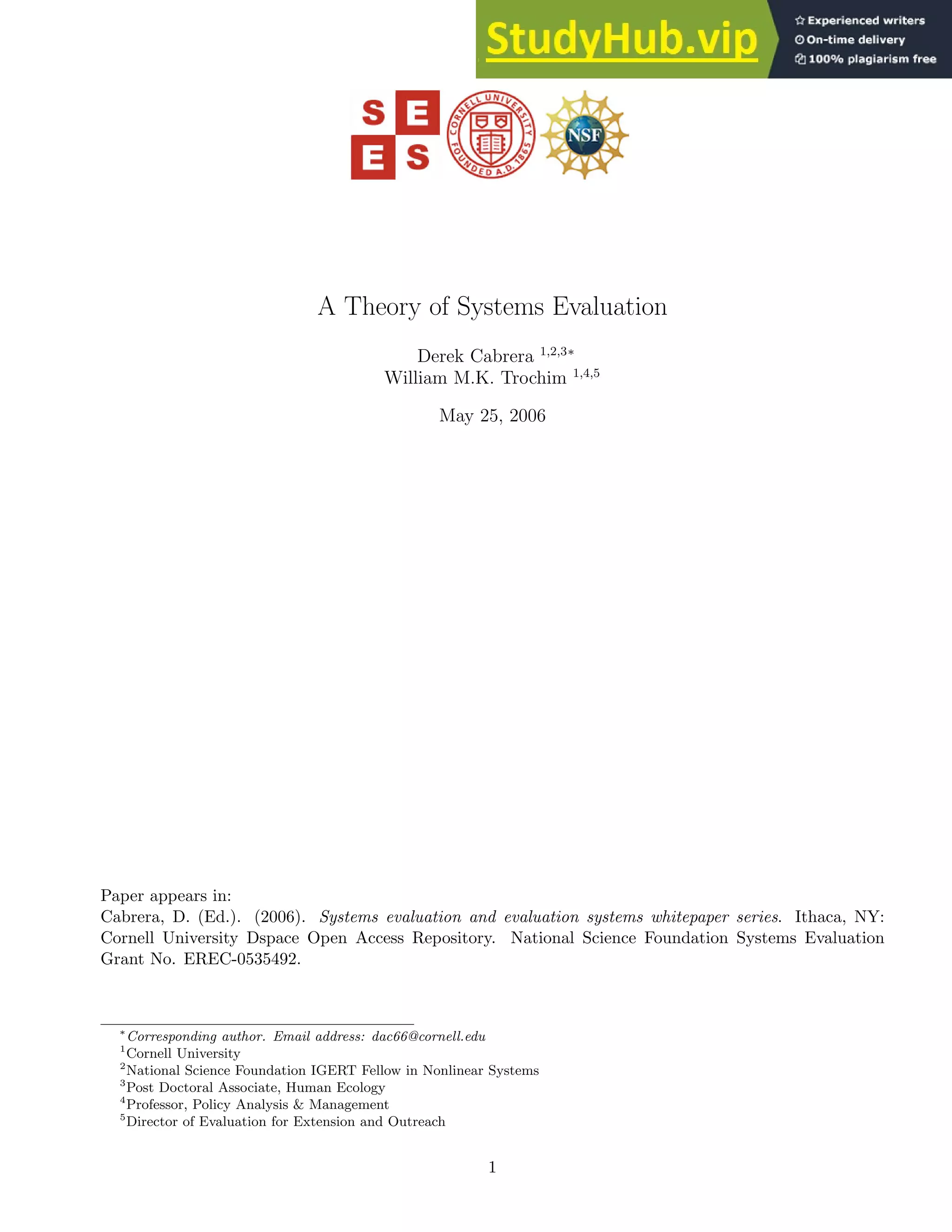 A Theory Of Systems Evaluation | PDF