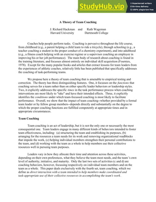 A THEORY OF TEAM COACHING | PDF
