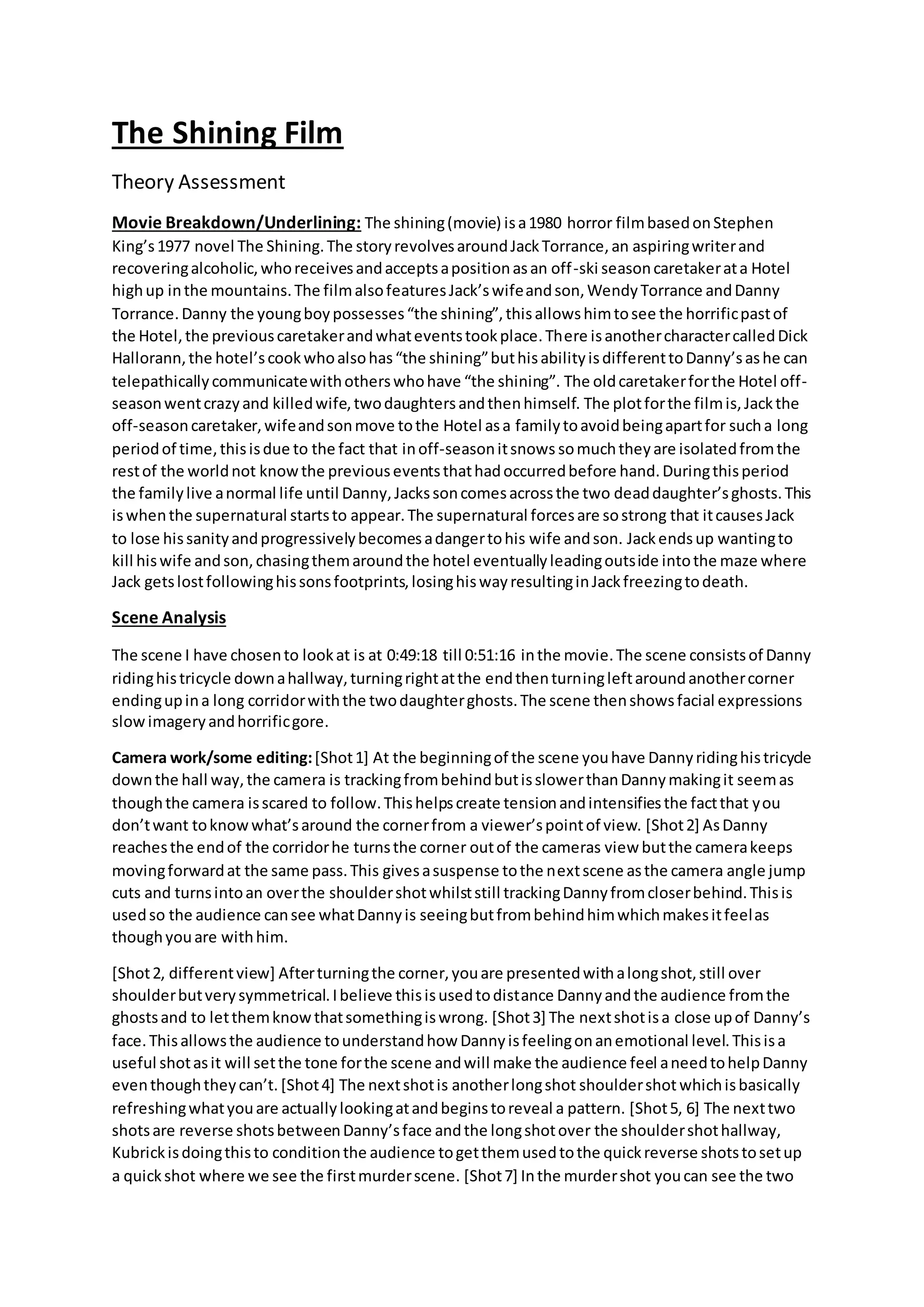 A the shining film | DOCX | Horror | Genres