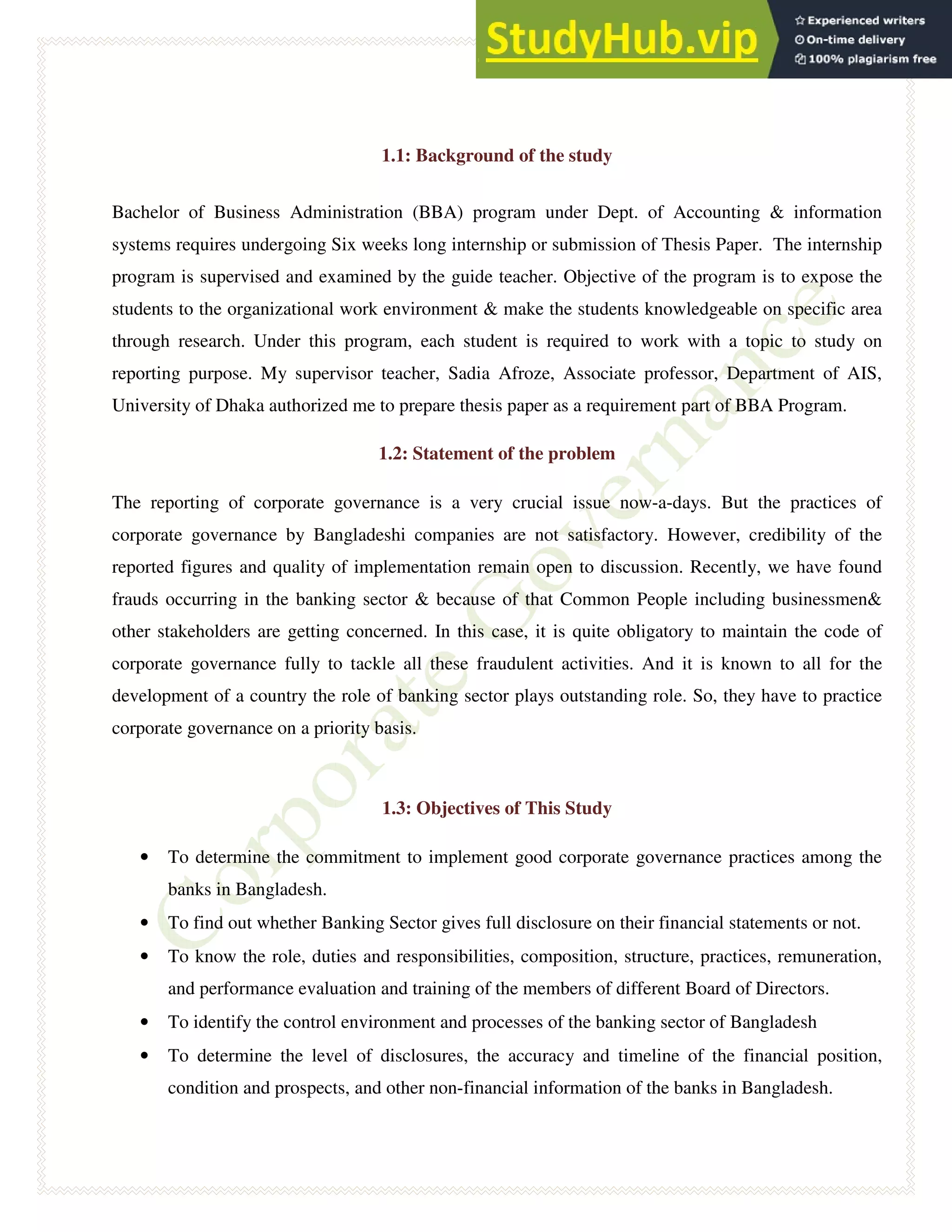 A Thesis Paper On Corporate Governance Compliance In Bangladesh | PDF