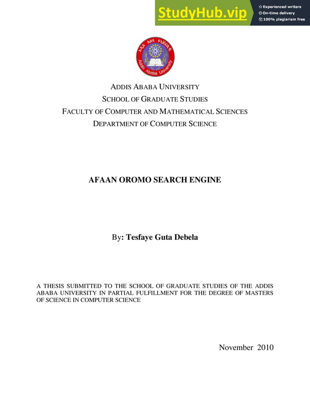 A Thesis Submitted To The School Of Graduate Studies Of Addis Ababa University In Partial ...