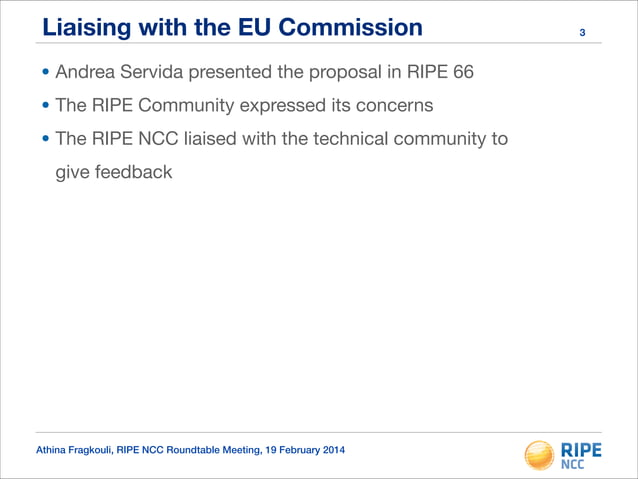 Update on RIPE/RIPE NCC European Union Engagement | PPT