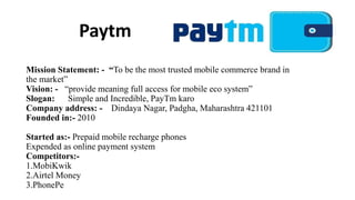Paytm company profile (Ajeenkya D Y Pati University) | PPTX