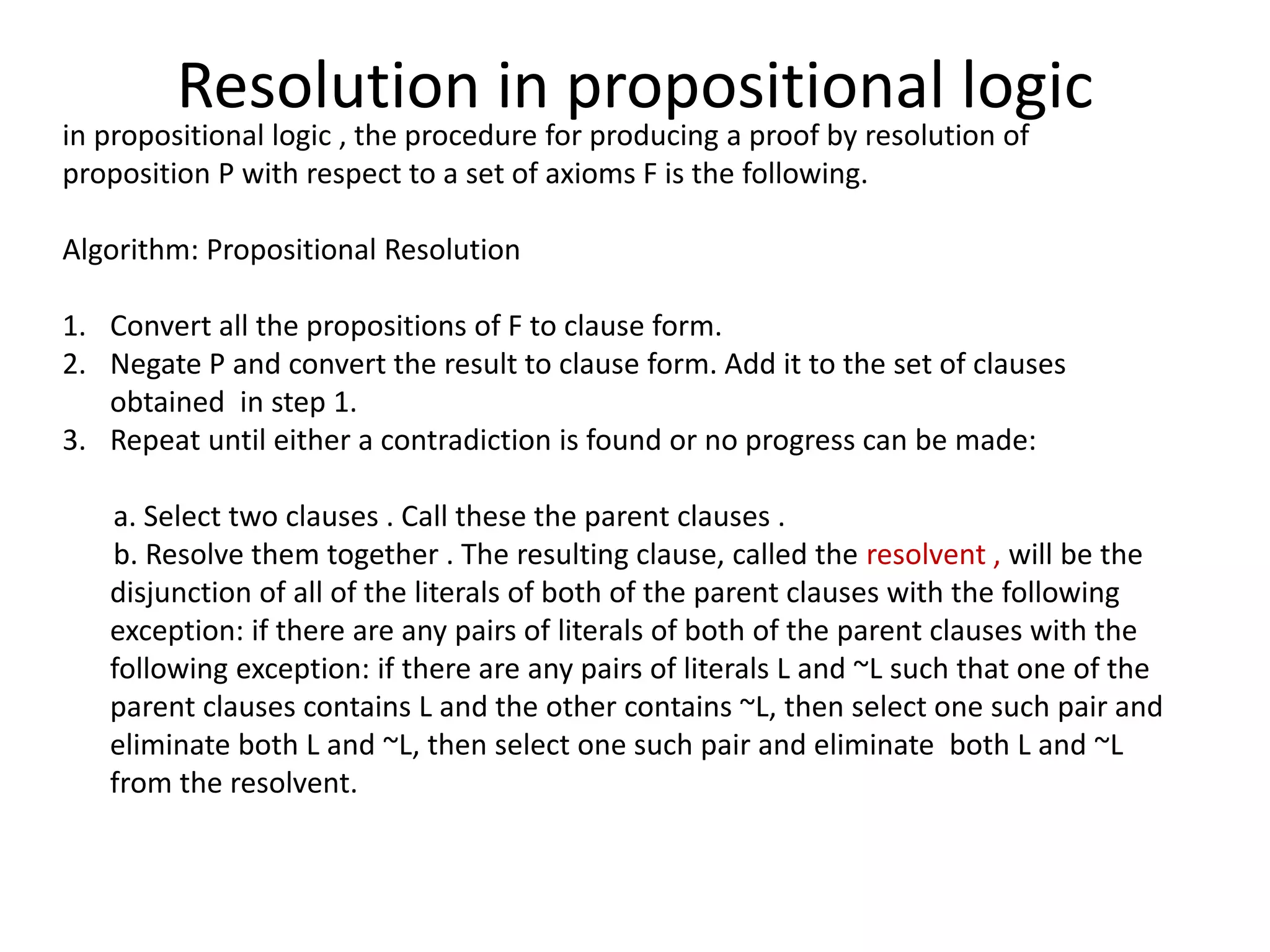 resolution in the propositional calculus | PPTX