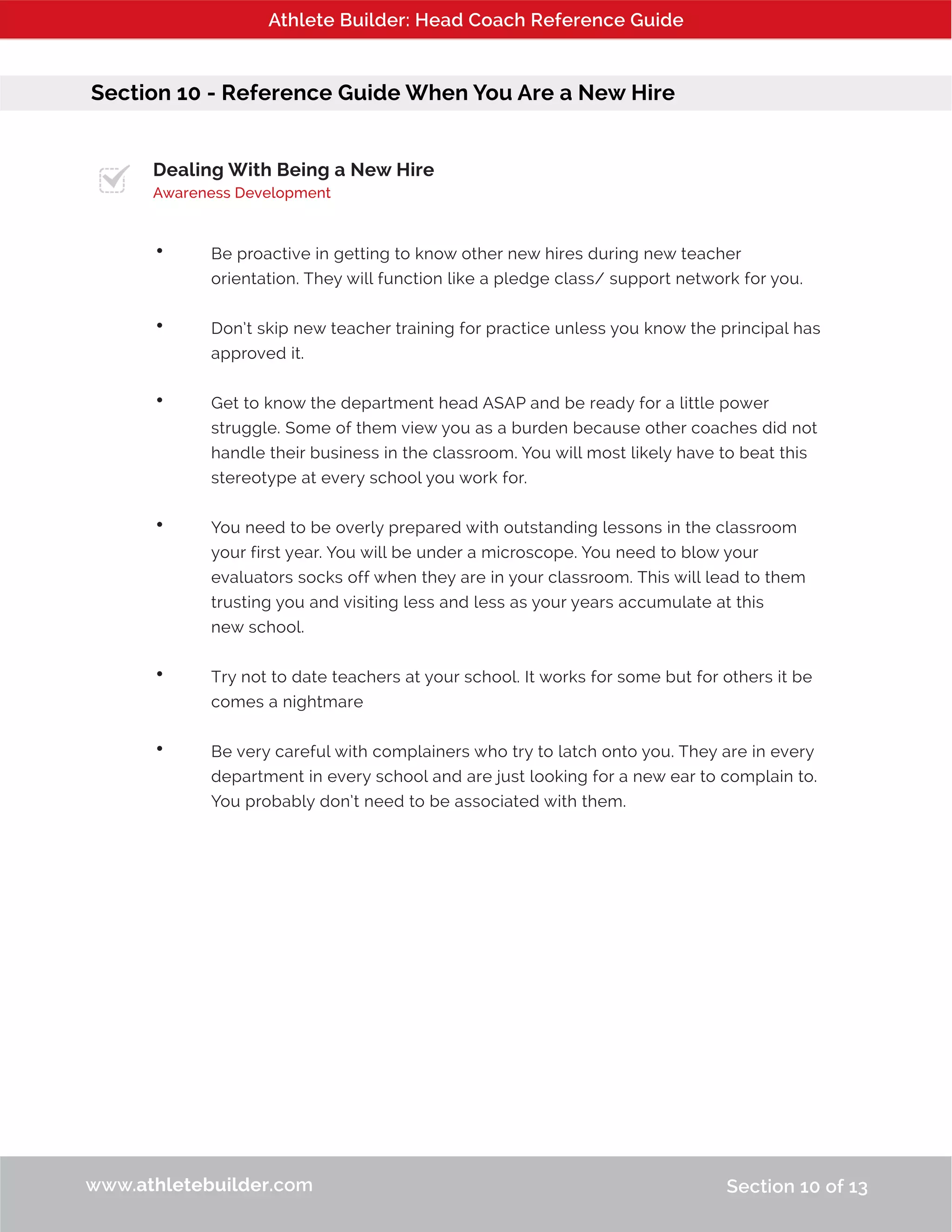 Athlete builder Head Coach Reference Guide - Section 10 | PDF