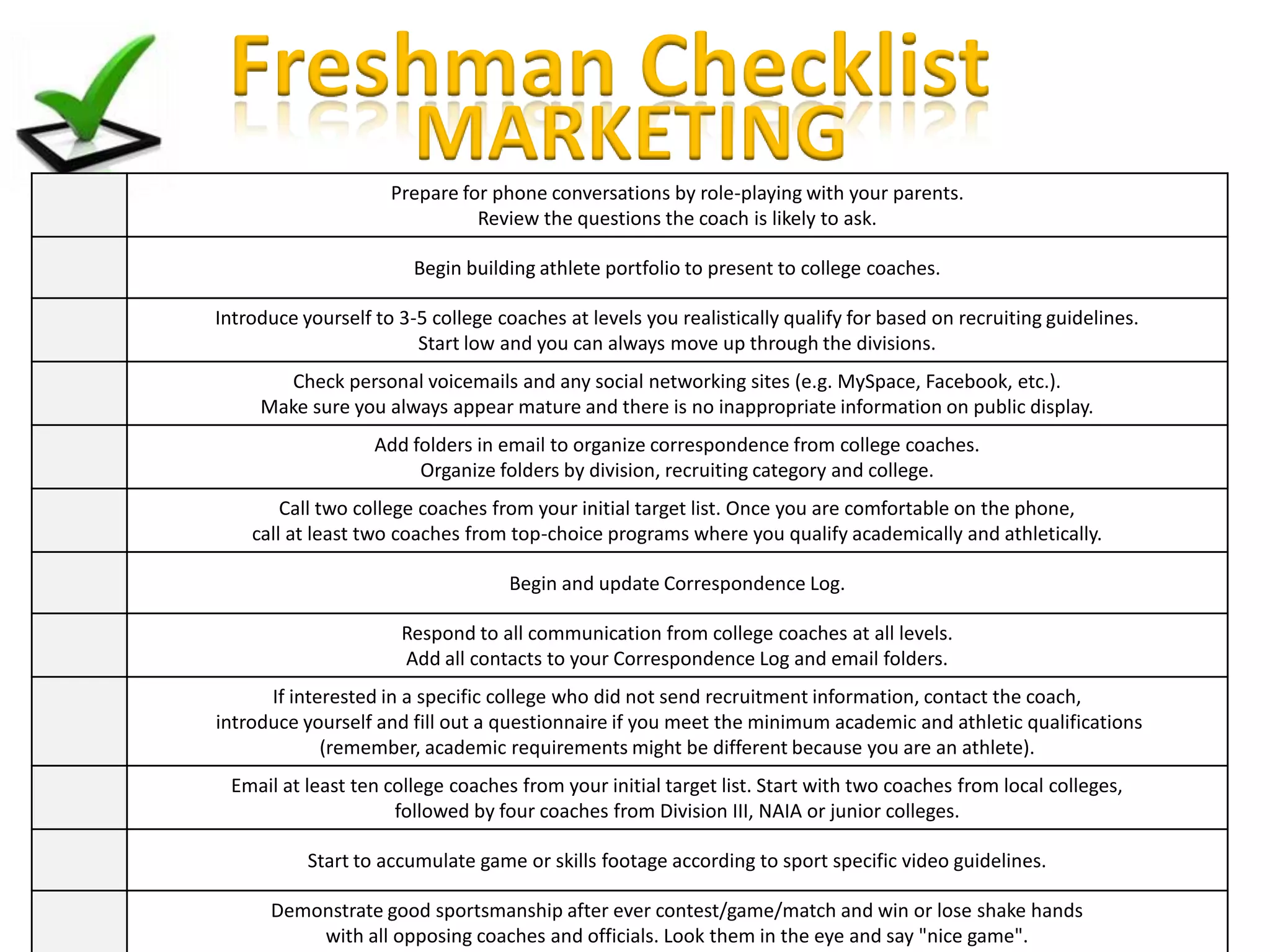 Athlete checklist | PPTX