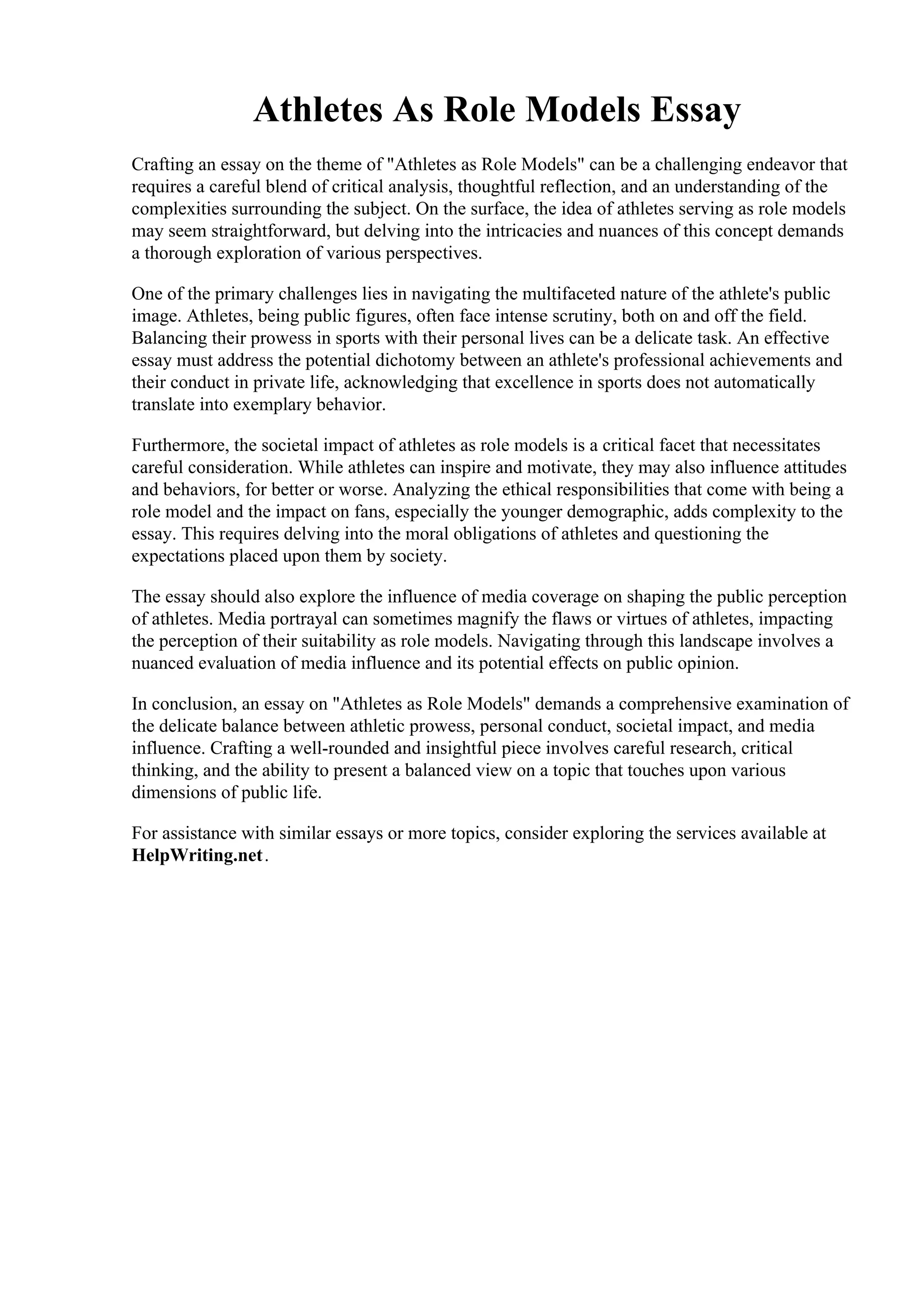 Athletes As Role Models Essay | PDF