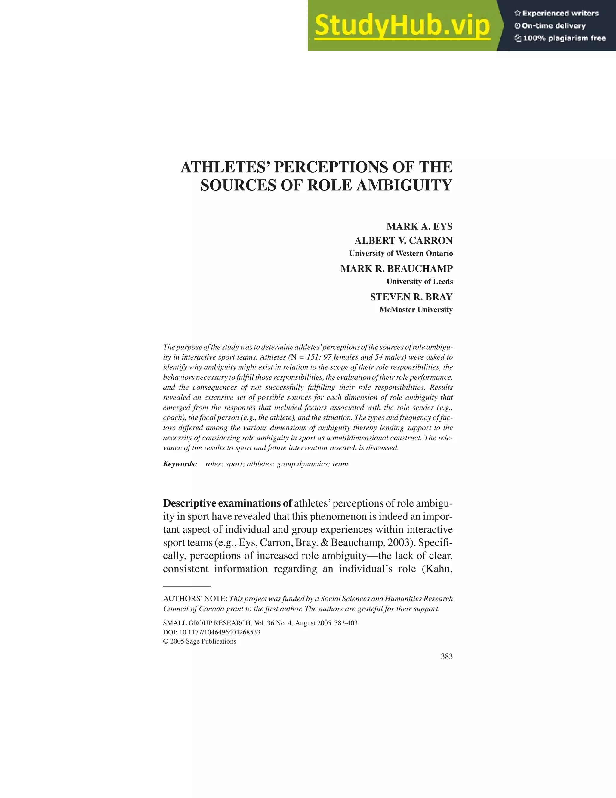 Athletes Perceptions Of The Sources Of Role Ambiguity | PDF