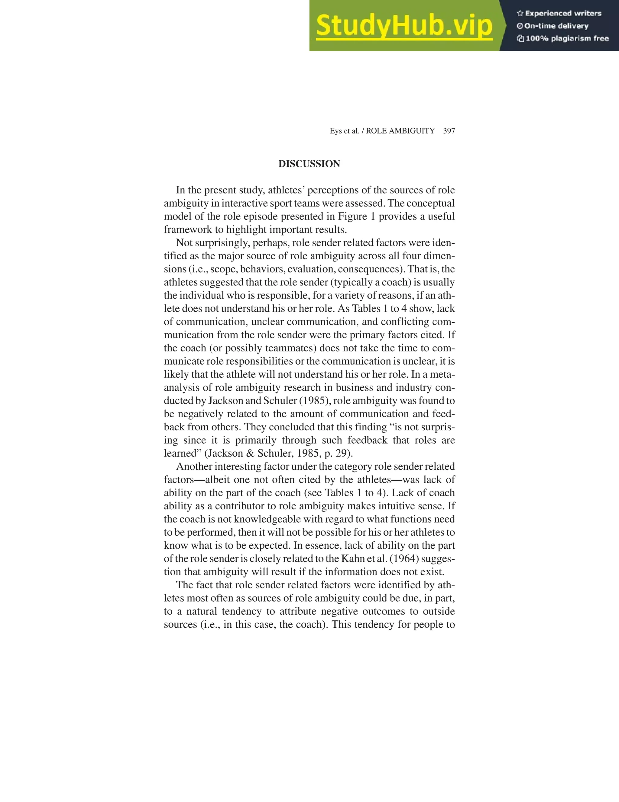 Athletes Perceptions Of The Sources Of Role Ambiguity | PDF