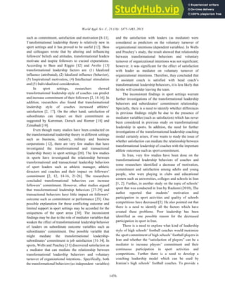 Athletes Satisfaction As Mediator Of Transformational Leadership ...