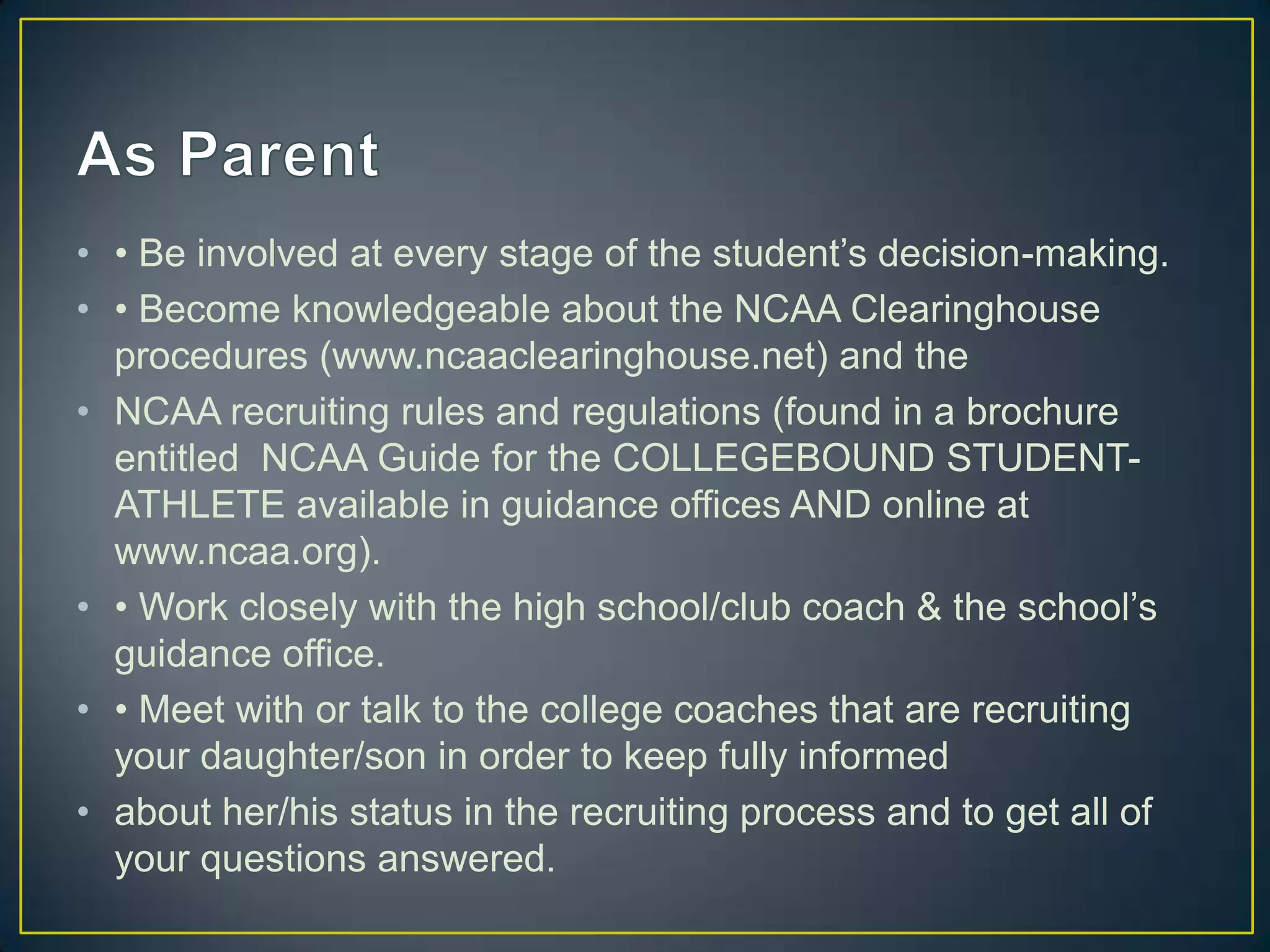 Athletic recruiting process | PPTX | College Planning | College Education