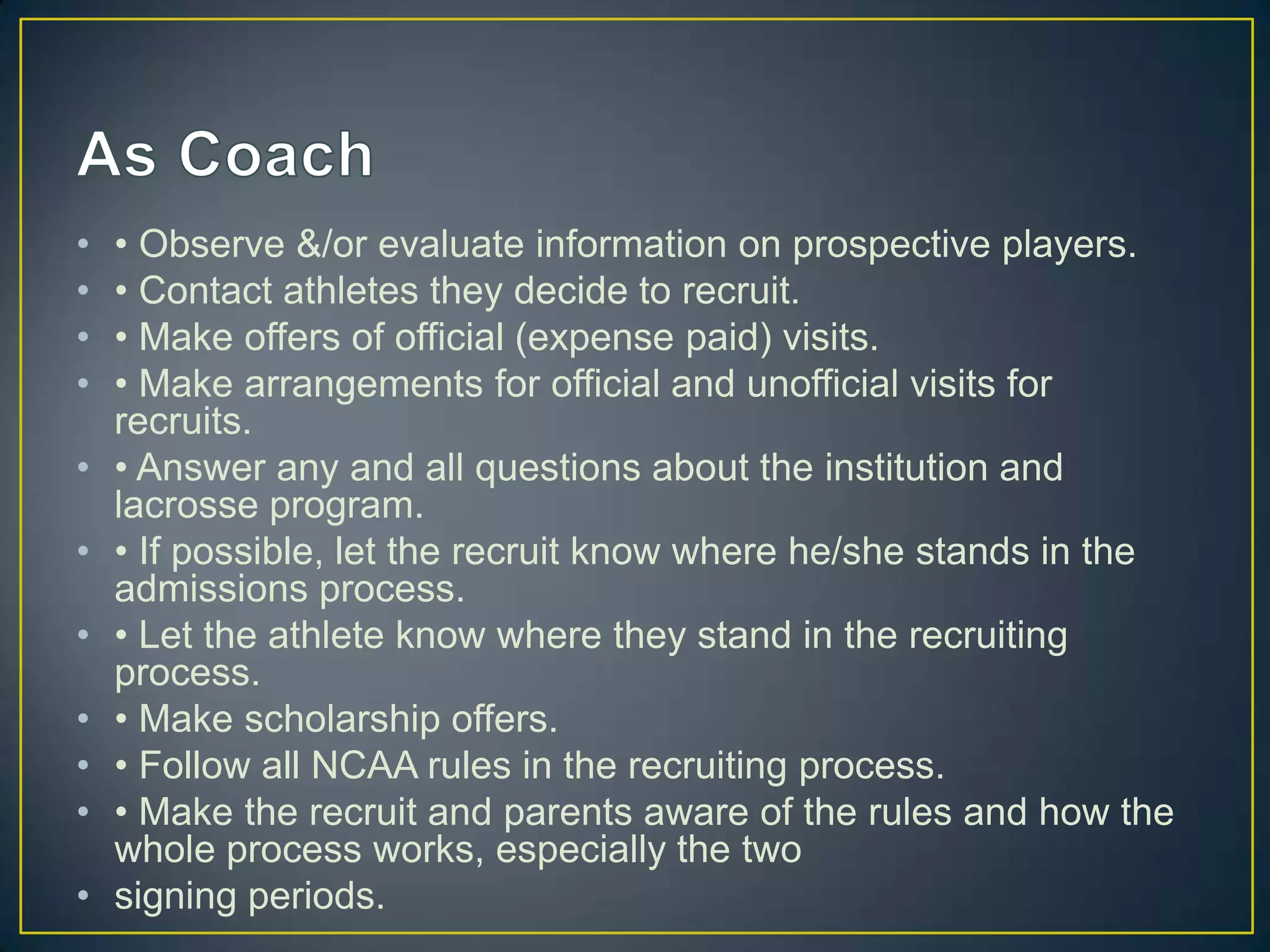 Athletic recruiting process | PPTX | College Planning | College Education