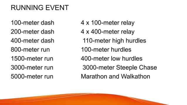 ATHLETICS EVENTS (Running, Throwing, Jumping.pptx | Track and Field ...