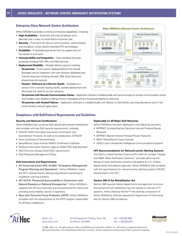 Department of Defense Data Sheet from AtHoc | PDF