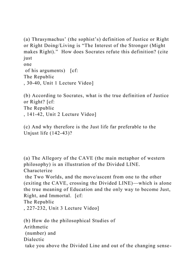 (a) Thrasymachus’ (the sophist’s) definition of Justice or Right o.docx