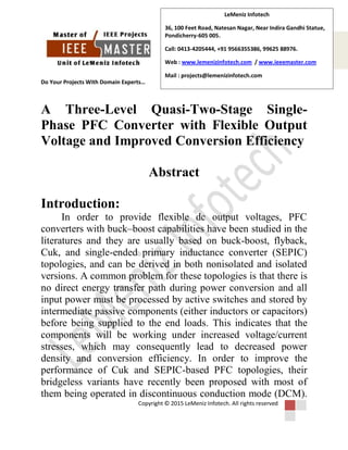 A three level quasi-two-stage single-phase pfc converter with flexible ...