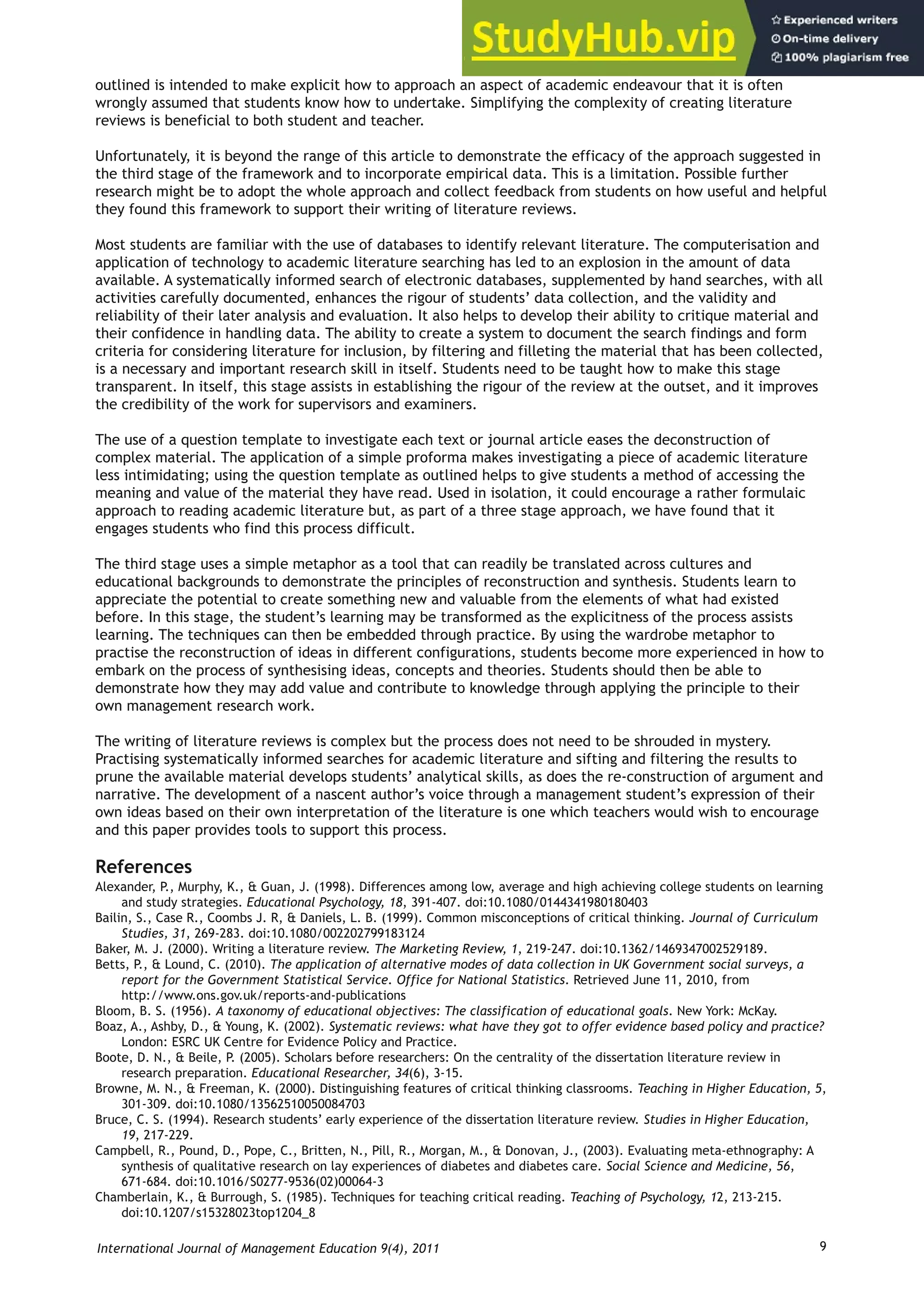 A Three-Stage Framework For Teaching Literature Reviews A New Approach | PDF