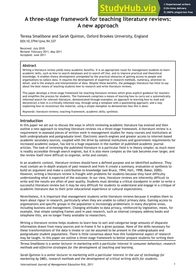 A Three-Stage Framework For Teaching Literature Reviews A New Approach ...