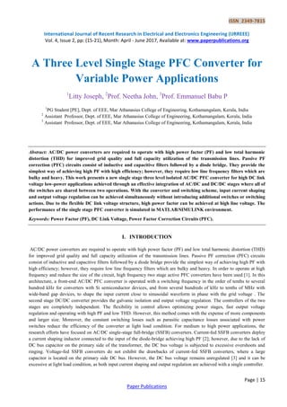 A Three Level Single Stage PFC Converter for Variable Power Applications | PDF