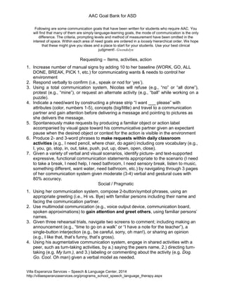 ATI 2014 AAC Goal Bank for ASD Villa Esperanza | DOCX