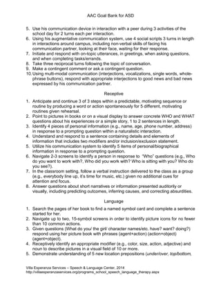 ATI 2014 AAC Goal Bank for ASD Villa Esperanza | DOCX