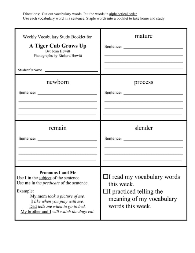 1st Grade Unit 6: A tiger cub grows up | PDF