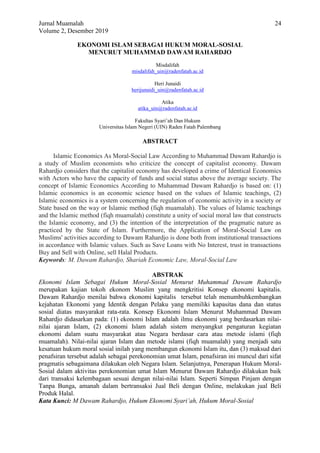 Ekonomi Islam Sebagai Hukum Moral-Sosial Menurut Muhammad Dawam ...
